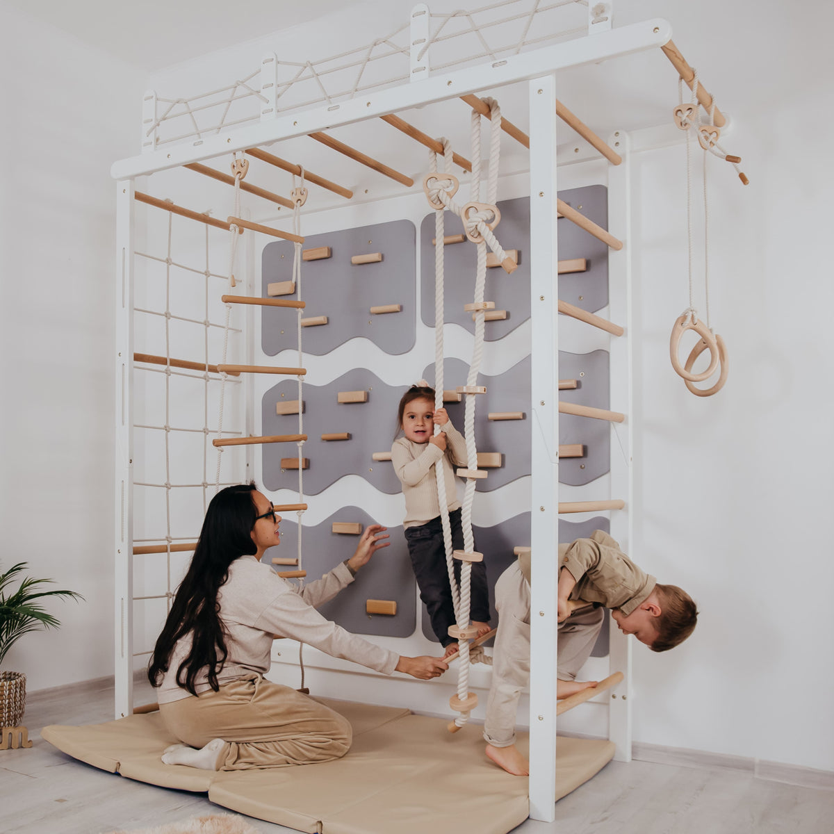 Playground Set with Monkey Bars – All-in-One Indoor Gym - WoodandHearts