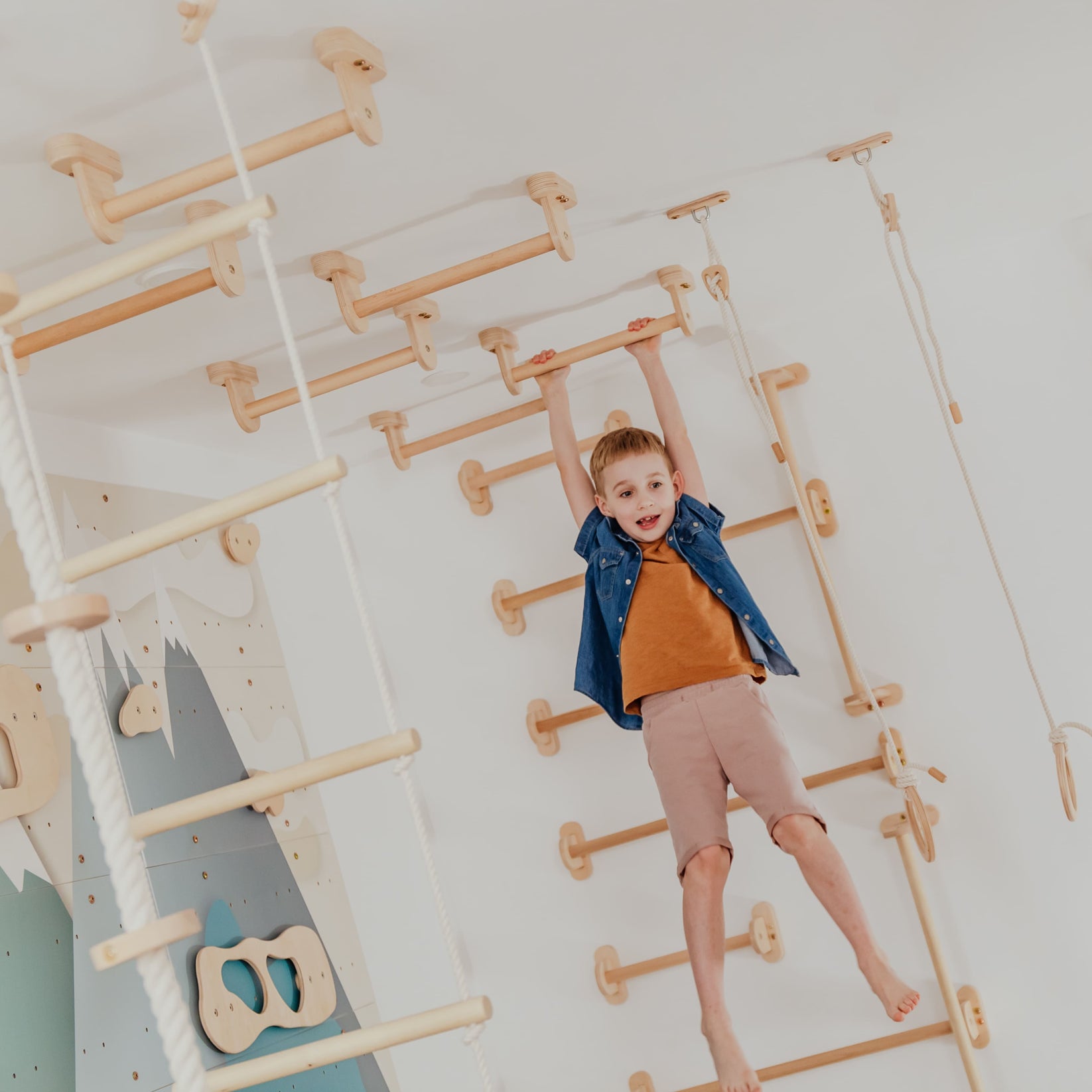 Short Monkey Bars Kit for Customizable Indoor Playroom - WoodandHearts